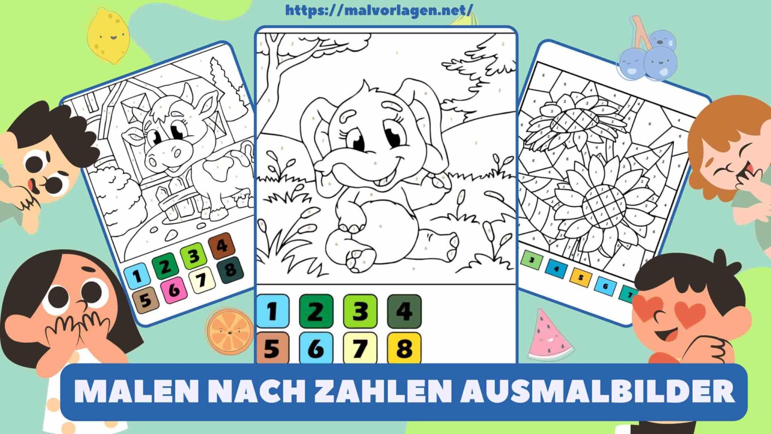 Malen nach Zahlen Ausmalbilder kostenlos für Kinder - Malvorlagen.net